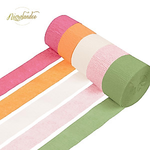 NICROLANDEE 5 Rolls Pink Red White Crepe Paper Streamers for Wedding, Birthday, Valentine's Day Decorations, Bachelorette, Bridal/Baby Shower, Backdrop or Photo Booth