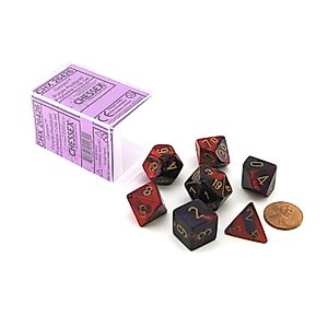Chessex Polyhedral 7-Die Gemini Dice Set - Purple-Red with Gold CHX-26426