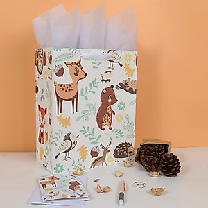 13" Large Animal-themed Gift Bags Set with Greeting Card and Tissue Paper (Animal Design) for Boys', Girls' or Kids Birthday Party, Baby boy, Baby Shower, Newborn, New Moms or Parents - 10.2”x5.2”x13”, 1 Pcs.