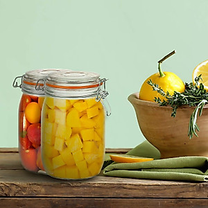 Encheng 32 oz Glass Jars With Airtight Lids And Leak Proof Rubber Gasket,Wide Mouth Mason Jars With Hinged Lids For Kitchen Canisters 1000ml, Glass Storage Containers 4 Pack