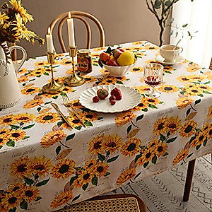 Joyfol Day Sunflower Tablecloth,Orange Floral Table Cloth for Square Tables,Waterproof Resistant Durable Flower Table Cover for Kitchen Dining Room (54 X 54 INCH)