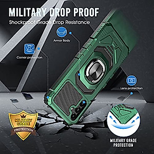 for Samsung Galaxy A13 5G / 4G Case: with Tempered Screen Protector & Built in 360° Adjustable Ring Kickstand Shockproof Protection TPU Bumper Armor Design Phone Cover for Samsung Galaxy A13 - Green