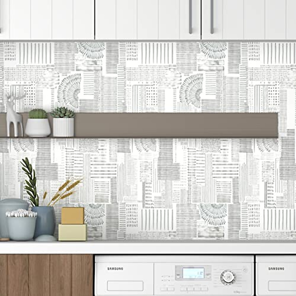 Theper Modern Peel and Stick Wallpaper Gray and White Stripe Wallpaper Contact Paper 17.3” x 78.7” Geometric Wallpaper Self Adhesive Wallpaper Removable Decorative Wallpaper for Bedroom Vinyl Film