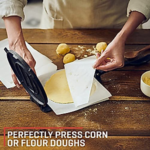 Uno Casa Cast Iron 10 Inch Tortilla Press - Pre-Seasoned Quesadilla Maker, Tortilla and Roti Maker With Bonus 100 Pcs Parchment Paper - Pataconera for Flour Tortilla, Tawa or Dosa