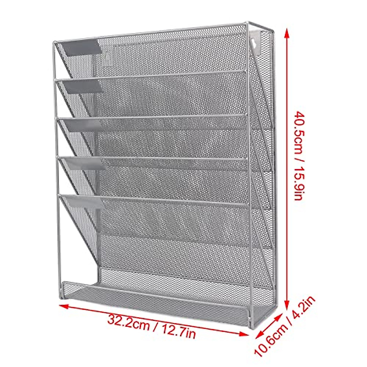 Wall Mail Organizer,5 Pockets Heavy Duty Mesh Wall Hanging File Organizer Wall Mount File Holder for Papers Folders Files Clipboard Magazine Organization