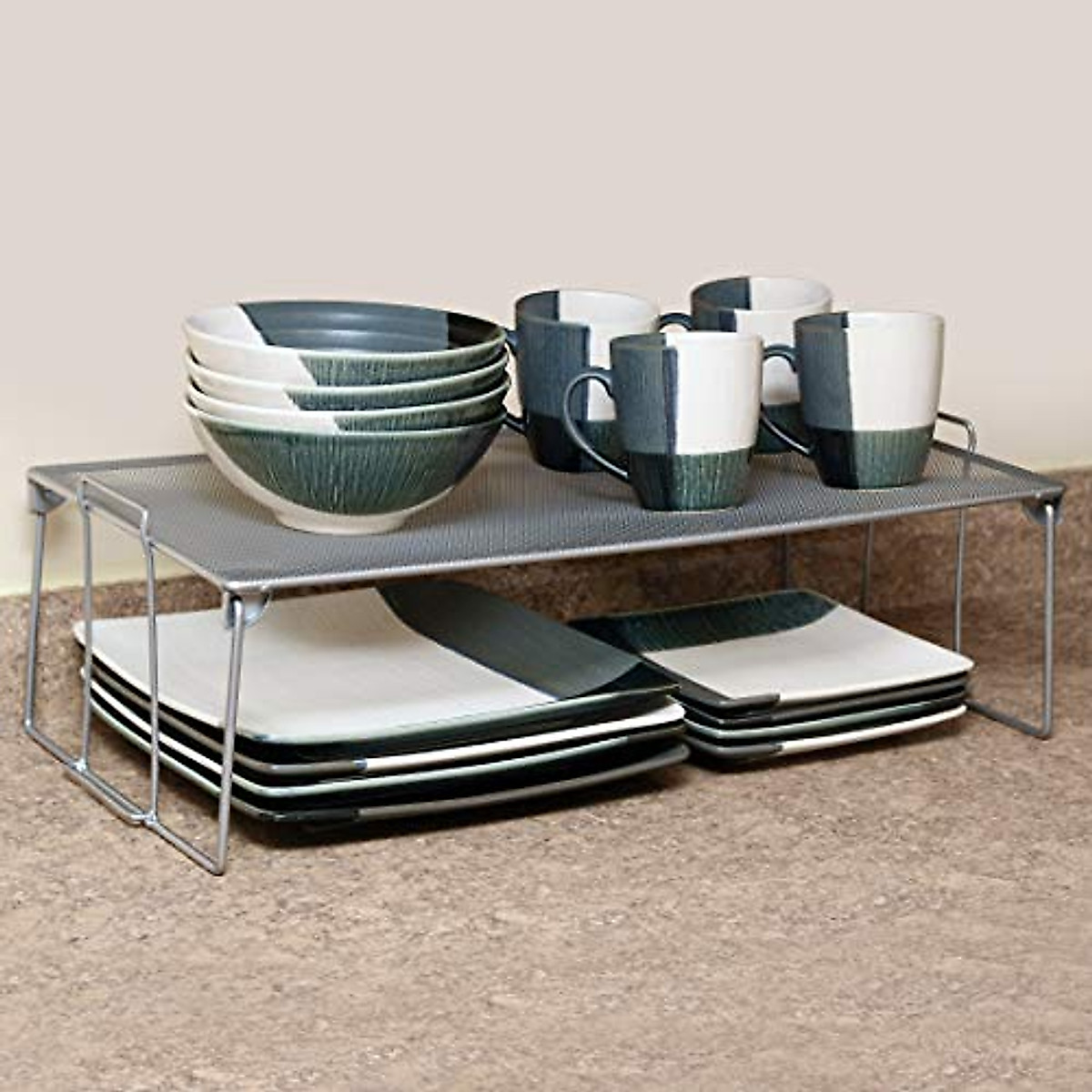 YBM HOME Stackable Shelf Storage Rack for Kitchen, Bathroom, and Office, Silver Mesh Wire Stainless Steel Organizer with Interlocking Legs, Foldable Design to Put Away (Large)