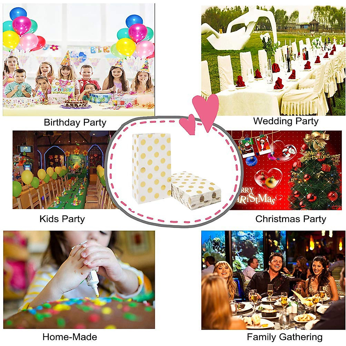 25 PCS Black Kraft Paper Bags Polka Dot Paper Lunch Bags for Kid’s Birthday Party Supplies by ADIDO EVA（5.1 x 3.1 x 9.4 in Black）