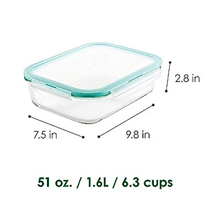 LocknLock Purely Better Glass Food Storage Container with Lid, Rectangle-51 oz, Clear