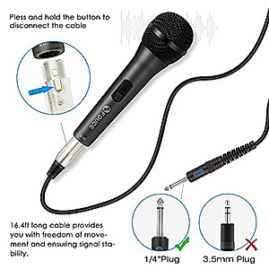 FDUCE Dynamic Vocal Microphone 9.0s, Metal Handheld Corded Microphone with On and Off Switch, Wired Karaoke Mic with 16.4ft XLR Cable for Singing, Speech, Wedding, Class use (Gray)