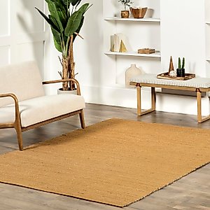 nuLOOM 9x12 Elfriede Jute & Cotton Hand Woven Area Rug, Natural, Solid Rustic Farmhouse Style, Weaved Design, Natural Fiber, For Bedroom, Living Room, Dining Room, Hallway, Office, Entryway