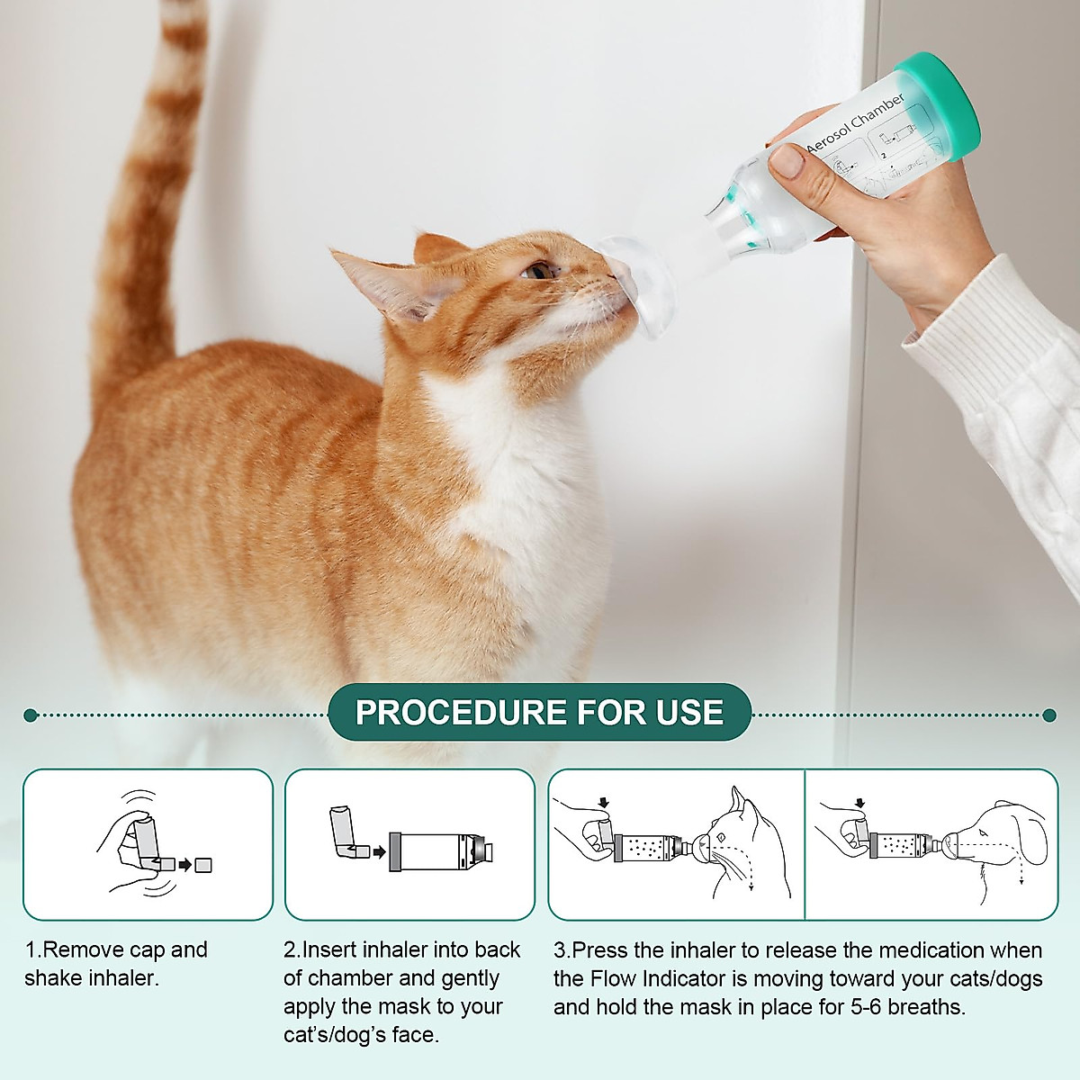 Malihome Cat Handheld Inhaler Spacer with 2 Masks Helps with Breathing & Delivering Medication Fits