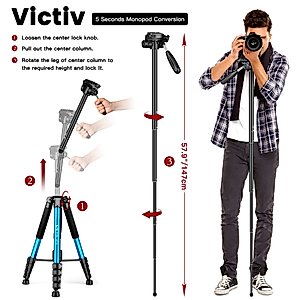 Tripod for Camera, 72" Camera Tripod with Remote, Heavy Duty Tall Camera Tripod Stand, Professional Aluminum Video Tripod, Compatible with Gopro/Camcorder/Binocular