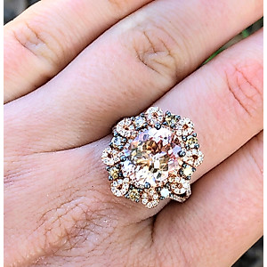 LEVIAN Ring Peach Morganite Chocolate and Vanilla Diamond 3.21 cttw 14K Rose Gold Size 7 NEW