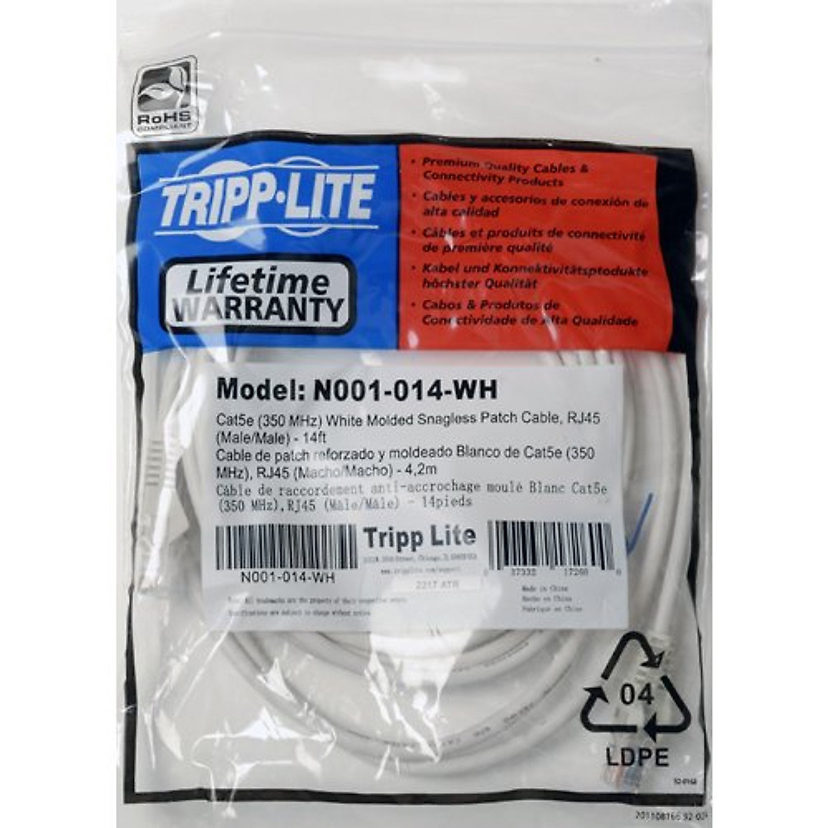 Tripp Lite Cat5e 350MHz Snagless Molded Patch Cable (RJ45 M/M) - White, 25-ft.(N001-025-WH)