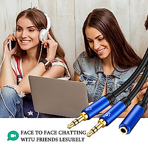 Tan QY Headphone Splitter 5FT, Headphone Splitter for Computer 3.5mm Female to 2 Dual 3.5mm Male Headphone Mic Audio Y Splitter Cable Smartphone Headset to PC Adapter (5Ft/1.5M, Blue)