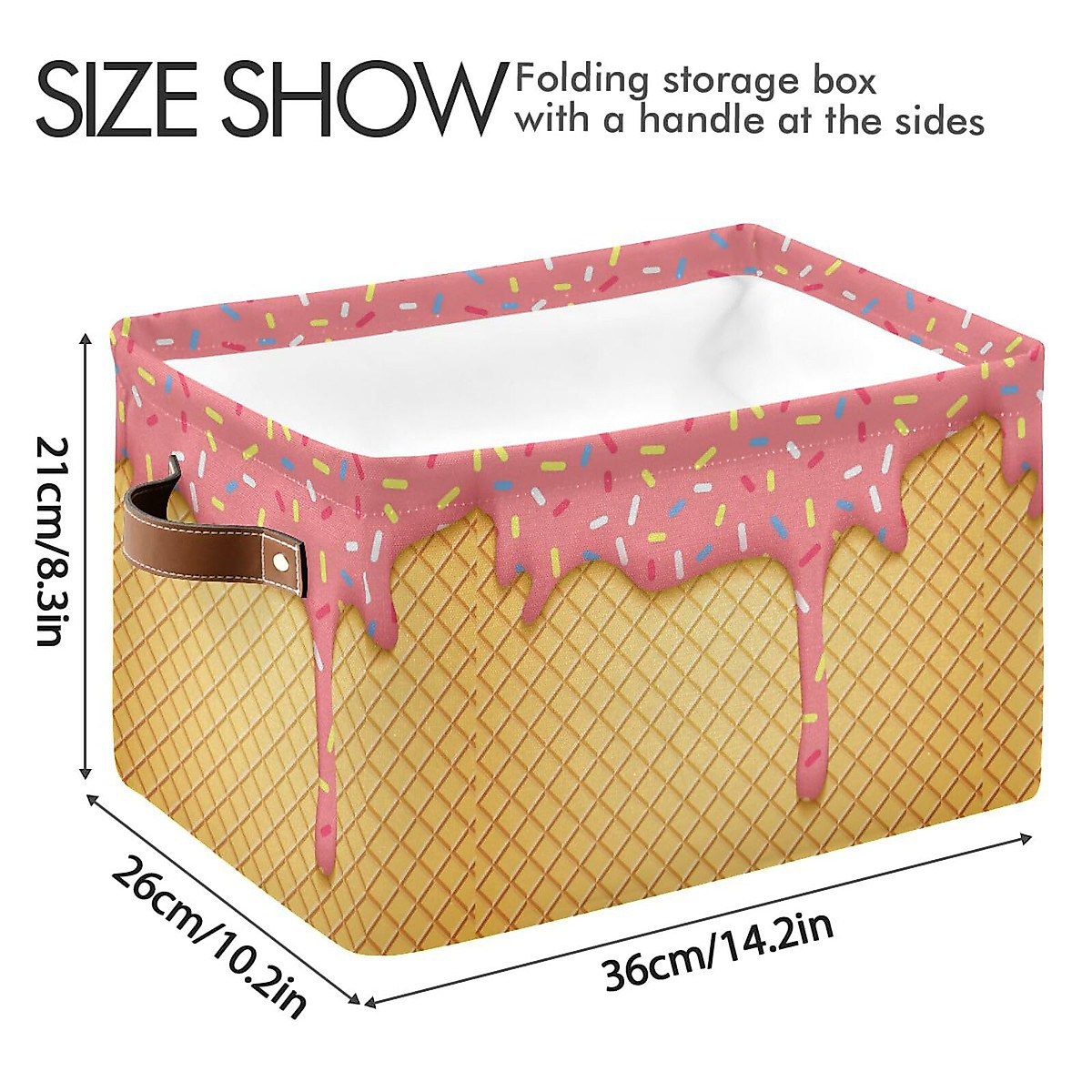 Kigai Ice Cream Cone Storage Basket 1pc, Large Collapsible Toys Clothes Organizer, Durable Canvas Storage Bin with Handle for Shelves Closet Laundry Home Office Decor