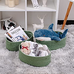 Kriitools Shelf Storage Baskets for Organizing|Decorative Basket for Closet Storage|Toy Baskets&Bins|Small Woven Rope Baskets-13x8.66x5.11’’,Durable&Stylish,Oval 3 Packs Green