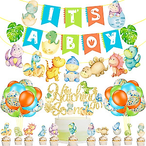 Dinosaur Baby Shower Decoration for Boy Dinosaur It's A Boy Banners Dinosaur Theme Hatching Soon Cake Cupcake Toppers Balloons for Dino Theme Birthday Pregnancy Celebration Party Decorations