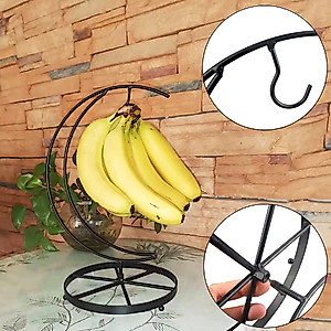 Banana Hanger Stainless Steel Holder Saver Stand Hook Keep Bananas from Bruising Black Kitchen Decor for Counter (7.1 * 7.9 * 13")