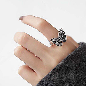 Retro butterfly opening rings for women Silver-plated rings lovely animal jewelry valentine gift adjustable size (HLMY004 style 1)