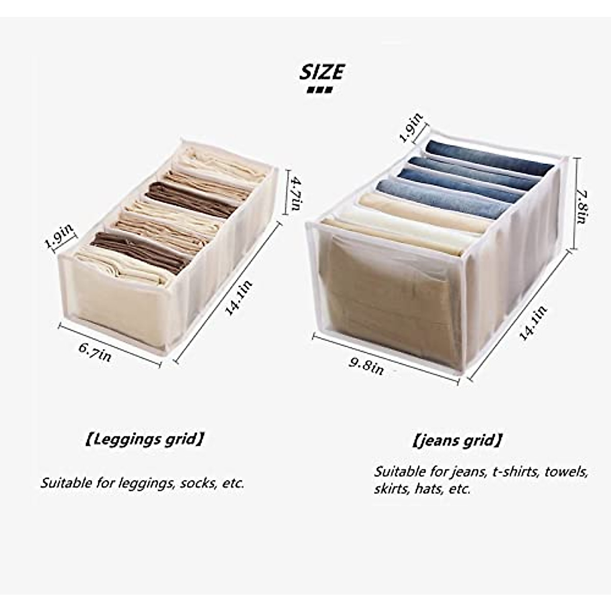 FLOODKING Wardrobe Clothes Organizer, 2Pcs Foldable Washable Drawer Storage Boxes With 7 Compartments, High Capacity Grids Closet Dividers for Underwear, Socks, T-shirts, jeans (large, White)