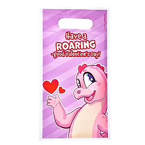 JOYIN 48 Pieces Valentines Day Gift Bags Valentine Goodies Bag for Kids Party Favor Supplies Valentine’s Treat Bags including To and From stickers