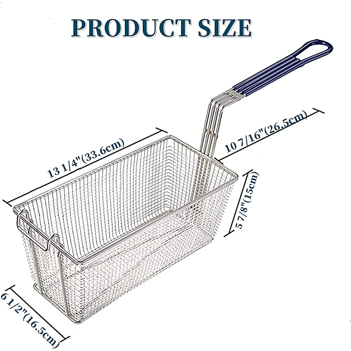2PCS Deep Fryer Basket Commercial Use, Non-Slip Handle Heavy Duty Nickel Plated Iron Construction Chip Basket, 13 1/4" x 6 1/2" x 6, Restaurant Kitchen Frying Chips Fish Sausages.