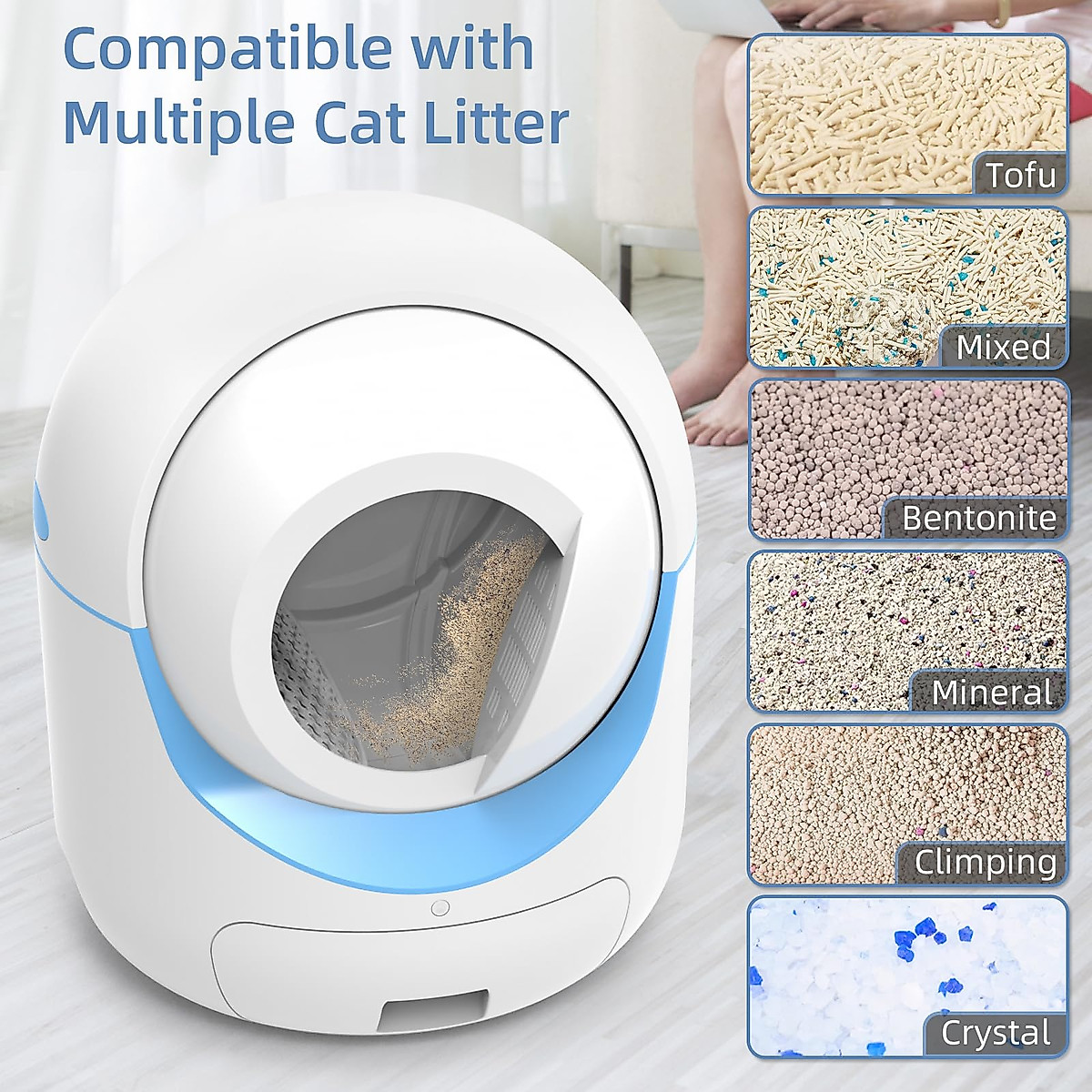 Self-Cleaning Cat Litter Box, Automatic Cat Litter Box for Multiple Cats with APP Control/Odor Removal/Safety Protection, Large Capacity Litter Cat Box with Mat & Liner & Brush & Pet Ball Toy