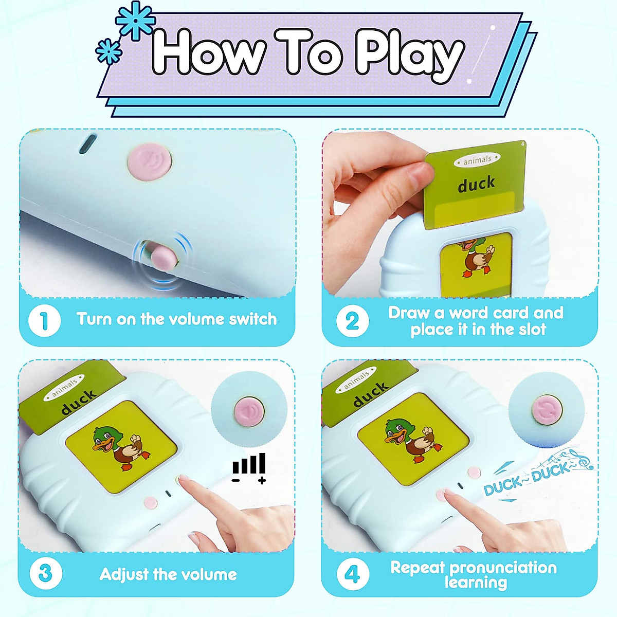 YATAOME Talking Baby Flash Cards Preschool Montessori Educational Learning Toys for 3-4 Years Old Toddler Kids Boys Girls Learn Literacy Sight Words Audible Reading Resource with Sound Effects (Blue)