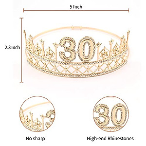BRT Bearingshui 30th Birthday Sash and Tiara for Men, 30 Gold Birthday Crown 30 Birthday King Sash for Men, 30th Birthday Gifts for Happy 30th Birthday Party Supplies