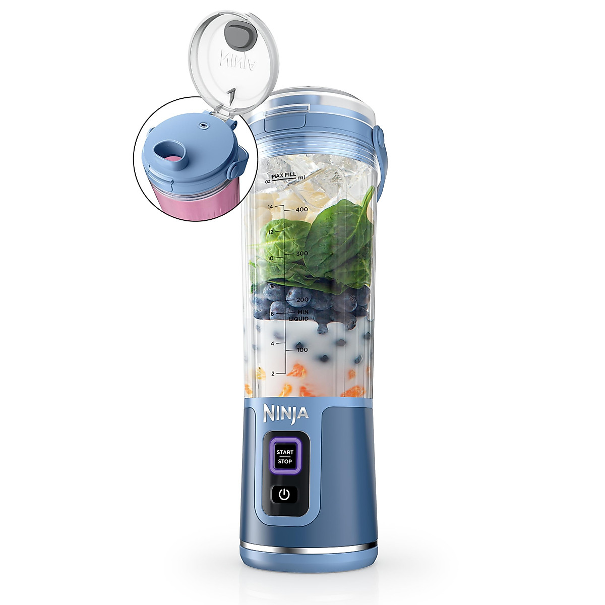 Ninja Blast Portable Blender, Cordless, 18oz. Vessel, Personal Blender For-Shakes and Smoothies, BPA Free, Leakproof-Lid and Sip Spout, USB-C Rechargeable, Dishwasher Safe Parts, Denim Blue, BC151ND