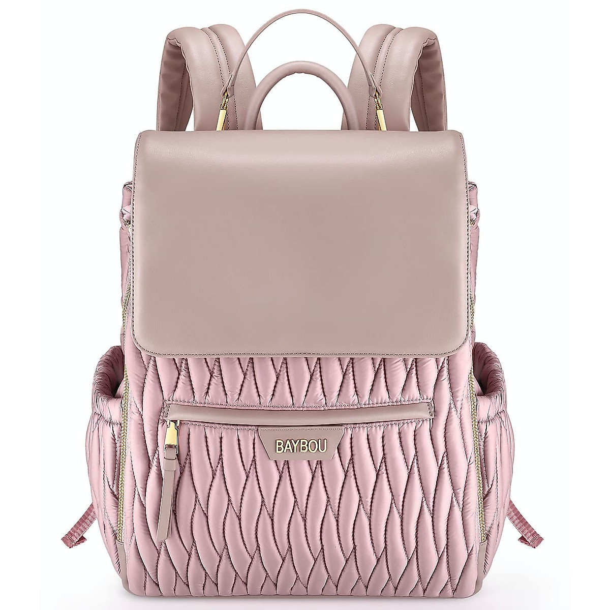 Baybou Diaper Bag Backpack Large Capacity, Waterproof, and Multifunctional Baby Essentials Travel Bag with Changing Pad and Stroller Straps, Blush Pink