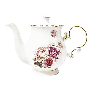 Pehost European Style Porcelain Coffee Pot Teapot Pot Water Pot Gift Large 5.5 Cups (1, Pink Rose)