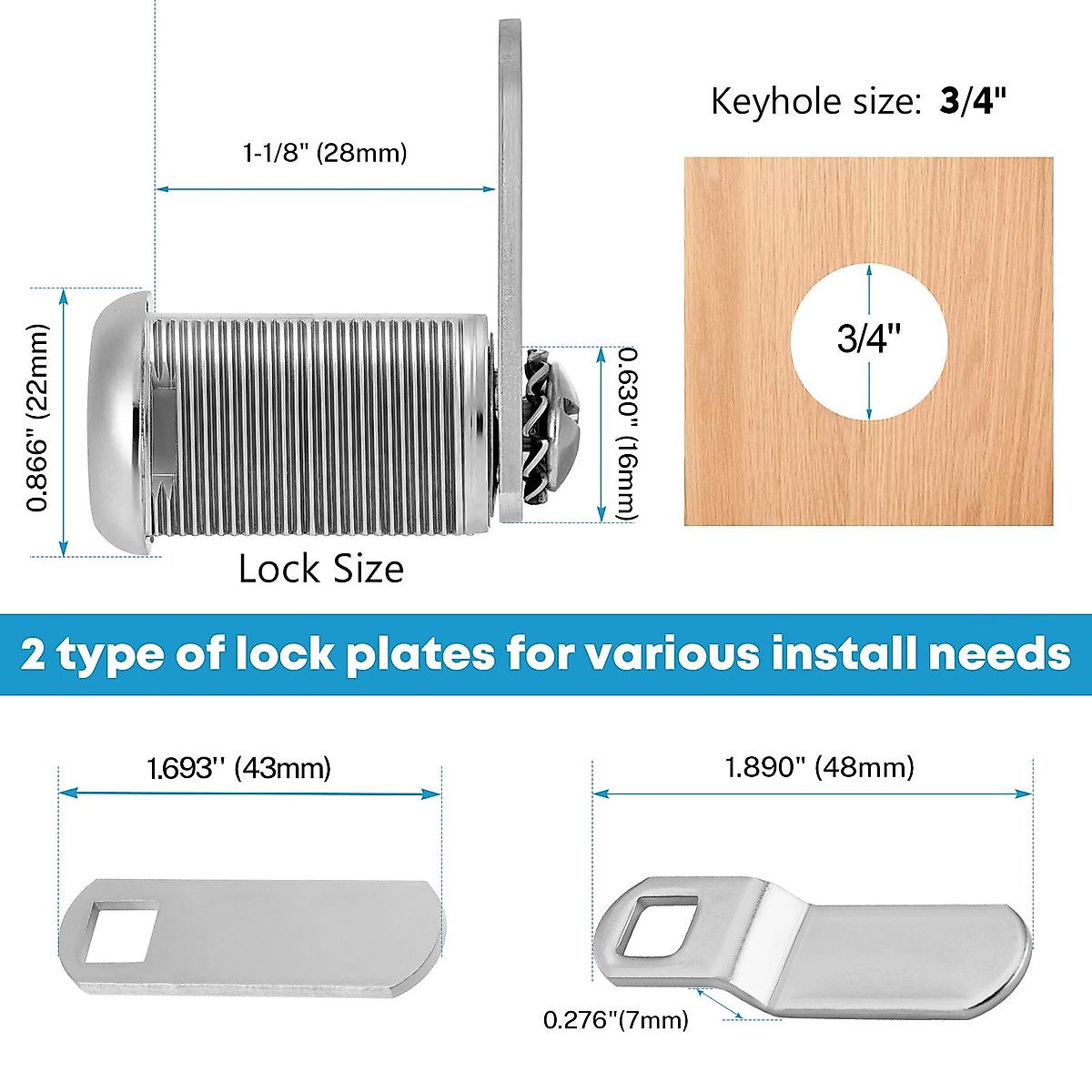Kohree Cabinet Locks with Keys, 1-1/8 Inch (28mm) RV Locks Cam Locks for Tool Box, Mailbox Locks 5 Pack Keyed Alike, RV Storage Locks, RV Compartment Locks, Drawer Lock, Cylinder Lock, Zinc Alloy