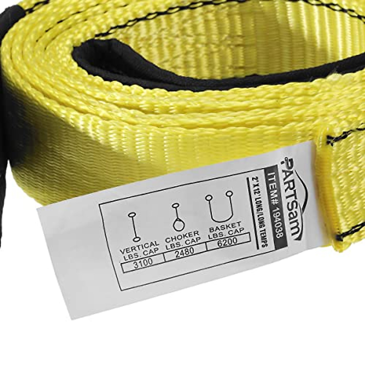 Partsam Premium Crane Towing Strap 12feet x 2inch Durable 3400Dtex - Heavy Duty Web Sling - Corrosion Resistance Polyester Industrial Flat Eye-Eye Ropes