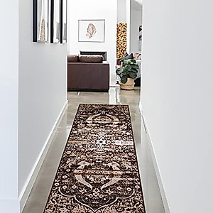 BNM Indoor Runner Rug, Modern Home Decor for Living Space, Kitchen/ Dining Room, Bedroom, Office Floor, Entryway, Non-Slip Machine Washable Rugs, Oswell Collection, 2' 7" x 8', Chocolate