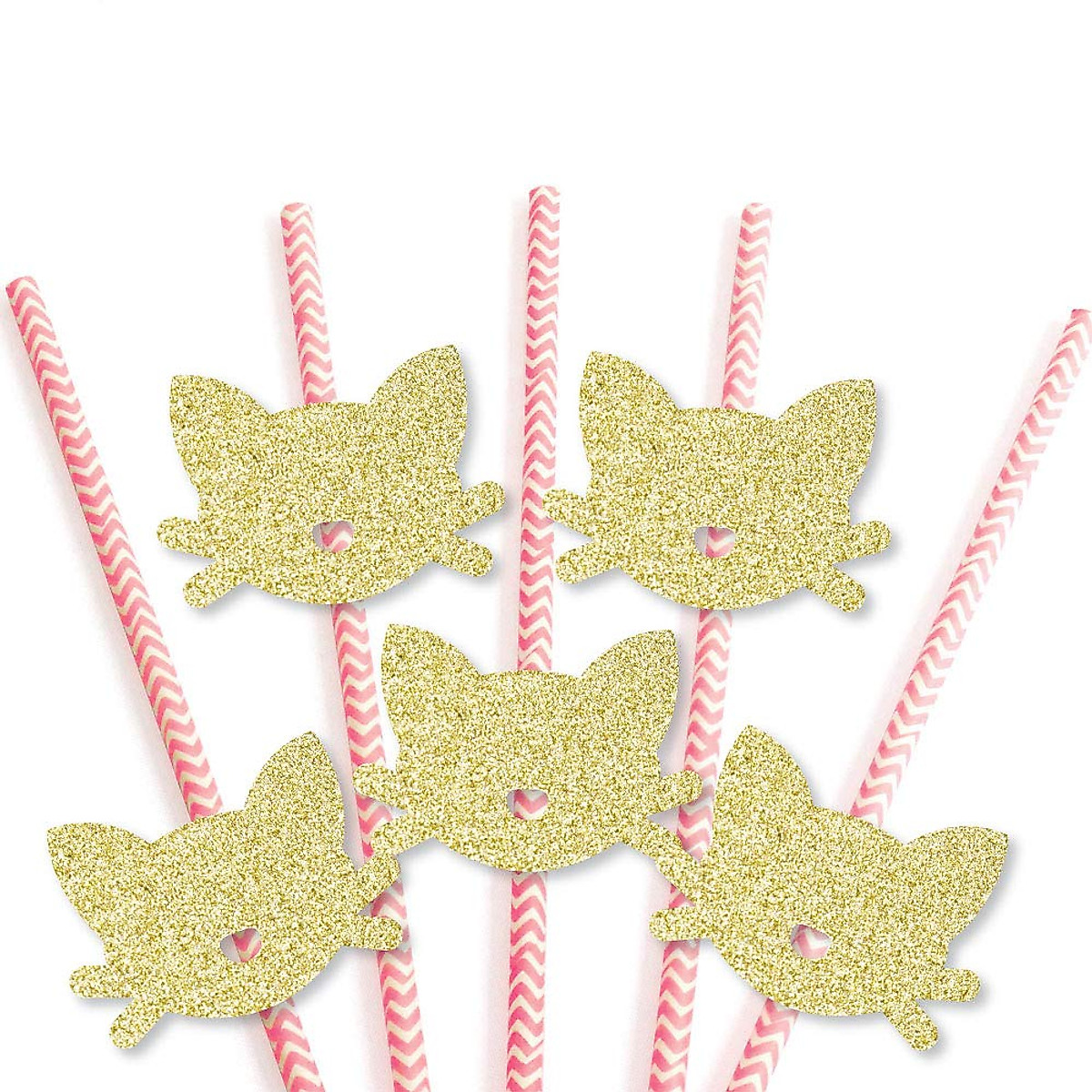 Big Dot of Happiness Gold Glitter Cat Party Straws - No-Mess Real Gold Glitter Cut-Outs and Decorative Purr-FECT Kitty Cat/Kitten Meow Baby Shower or Birthday Party Paper Straws - Set of 24