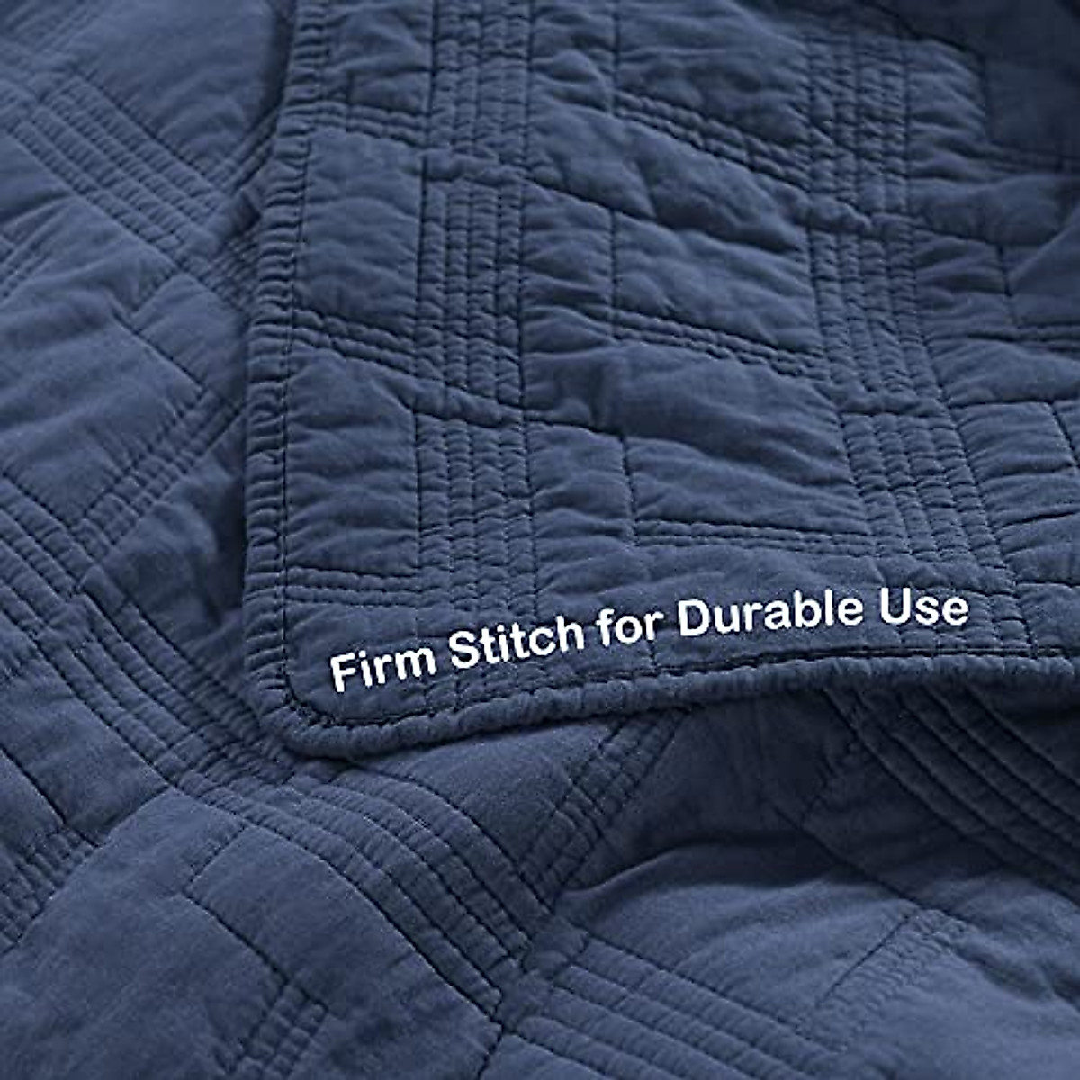 100% Cotton Quilt Set King Size, Navy Blue Pre-washed 3-Piece Bedspread Coverlet Set, Cozy Lightweight Stitching Decorative Bedding Cover with 2 Shams in Geometric Pattern Rustic Style for All Season