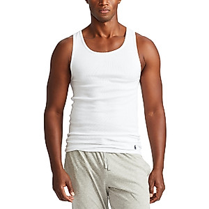 POLO RALPH LAUREN Men's Classic Fit Cotton Tanks 3-Pack, White/Cruise Navy, Large
