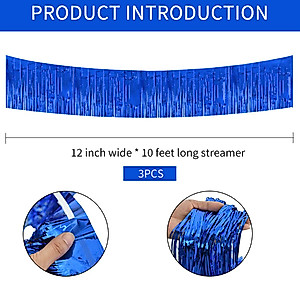 BEISHIDA 3 Packs Metallic Foil Fringe Garland Blue Wall Hanging Tinsel Fringe Banners for Valentine New Year Parade Floats Bridal Shower Wedding Birthday Holiday Party Decoration(30 Feet)