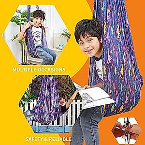 Therapy Sensory Swing for Kids, Indoor Outdoor Special Needs Cuddle Snuggle Swings, Room Ceiling Fabric Blue Dinosaur Hammock for Children Child Boys ADHD, Autism, Aspergers, Sensory Integration