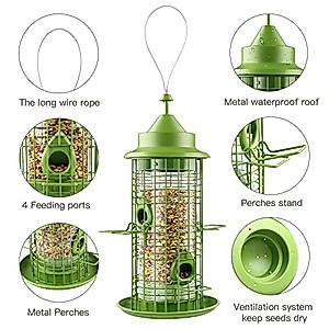 Decflow Bird Feeder, Wild Metal Bird Feeders for Outside with 4 Feeding Ports, Not 100% Squirrel Proof Hanging Birds Feeders and Garden Decoration Yard for Bird Watchers, 3.4-Pound Seed Capacity.