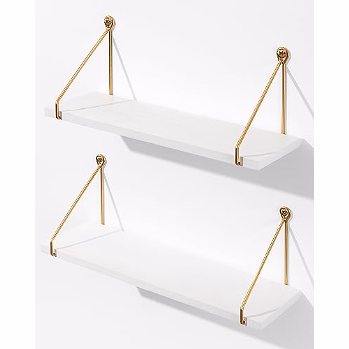 SUMGAR White Floating Shelves 16 Inch Gold Wall Mounted Floating Shelf for Bathroom Bedroom Kitchen Office Set of 2 Modern Wood Haing Shelf for Plant Book Storage and Display