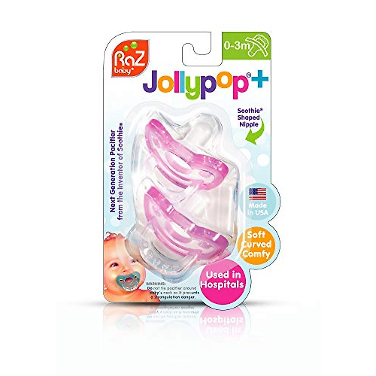 RaZbaby JollyPop Baby Pacifier Newborn, 0-3m, Pink, Pack of 2