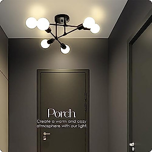 Soilsiu Modern Sputnik Chandelier, 6-Light Ceiling Light Fixture, Metal Semi Flush Mount Light Fixtures for Dining Room, Kitchen, Bedroom, Office (Black, W:16.5",H:8")