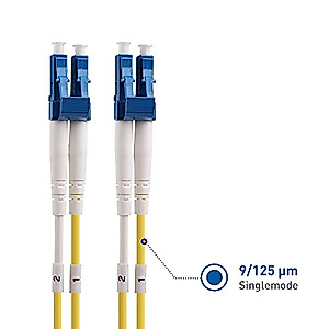 Cable Matters Plenum Rated Duplex OS2 Single Mode Fiber Optic Patch Cable 2m / 6.6 ft, OS2 Fiber LC to LC UPC 9/125 OFNP OS2 Fiber Optic Cable