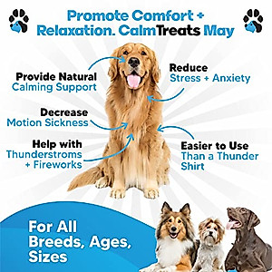 Calm Treats - Safe Calming Treats for Dogs - Dog Anxiety Relief - Natural Calming Aid - Helps with Separation Anxiety - Motion Sickness - Storms - Fireworks - Chewing - Barking - Stress - 120 Count