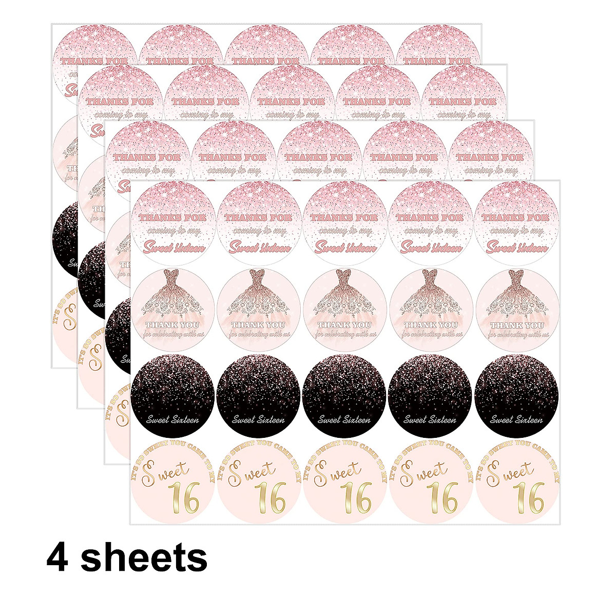 80 Sweet Sixteen Thank You Stickers, 2 Inch Sweet 16 Stickers Labels, Sweet 16th Birthday Party Favor Decorations