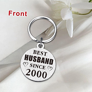 TANWIH 25th Wedding Anniversary Keychain Gifts, Best Husband Since 2000, 25 Year Anniversary Decoration for Him Men