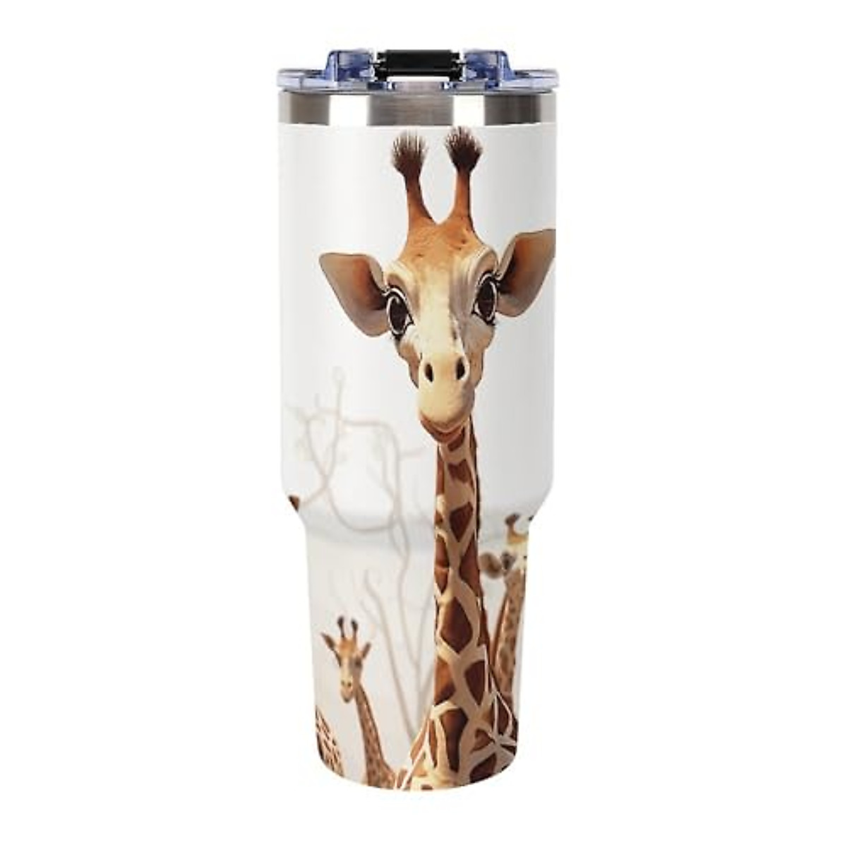 40 Oz Vacuum Tumbler with Light Rose Red Handle Leakproof Insulated Tumbler Cute Cartoon Funny Giraffes Stainless Steel Travel Mug with Lid And Straw Coffee Cup Cute Water Bottles Cup Holder Friendly